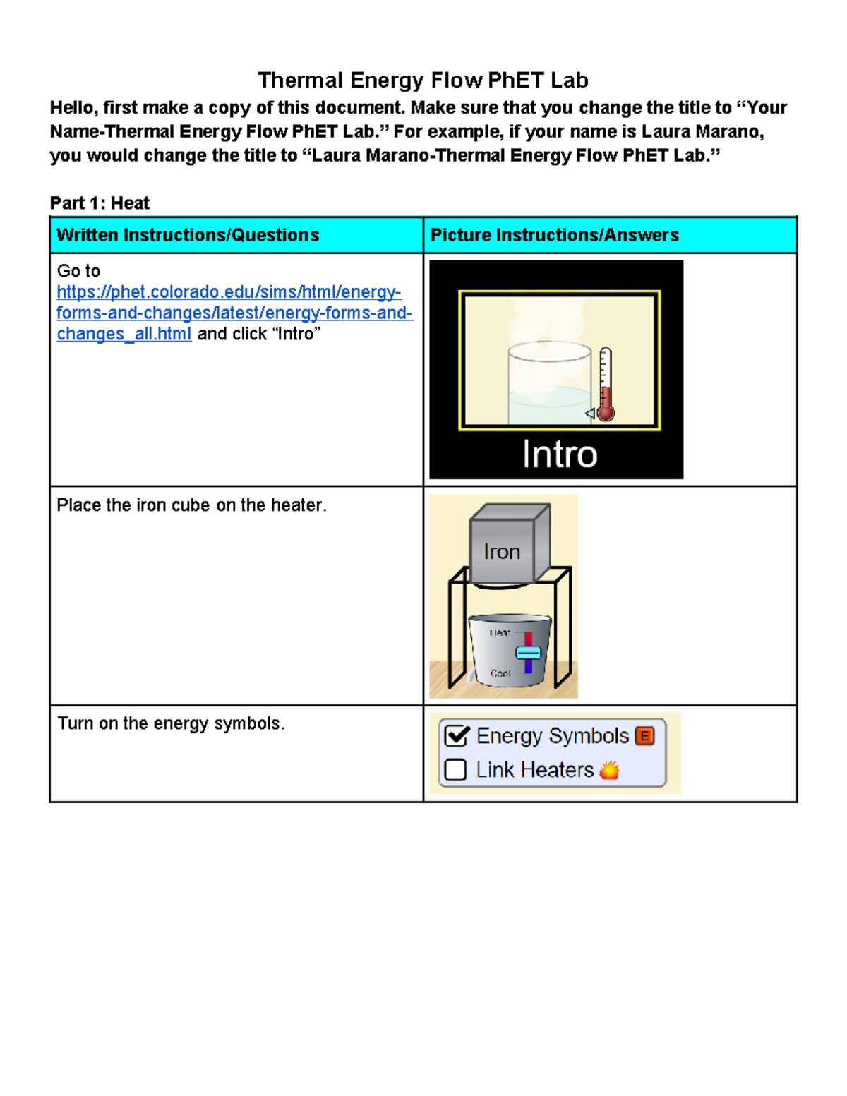 Physics Worksheet: Thermal Energy Flow PhET Lab (2) - Studocu