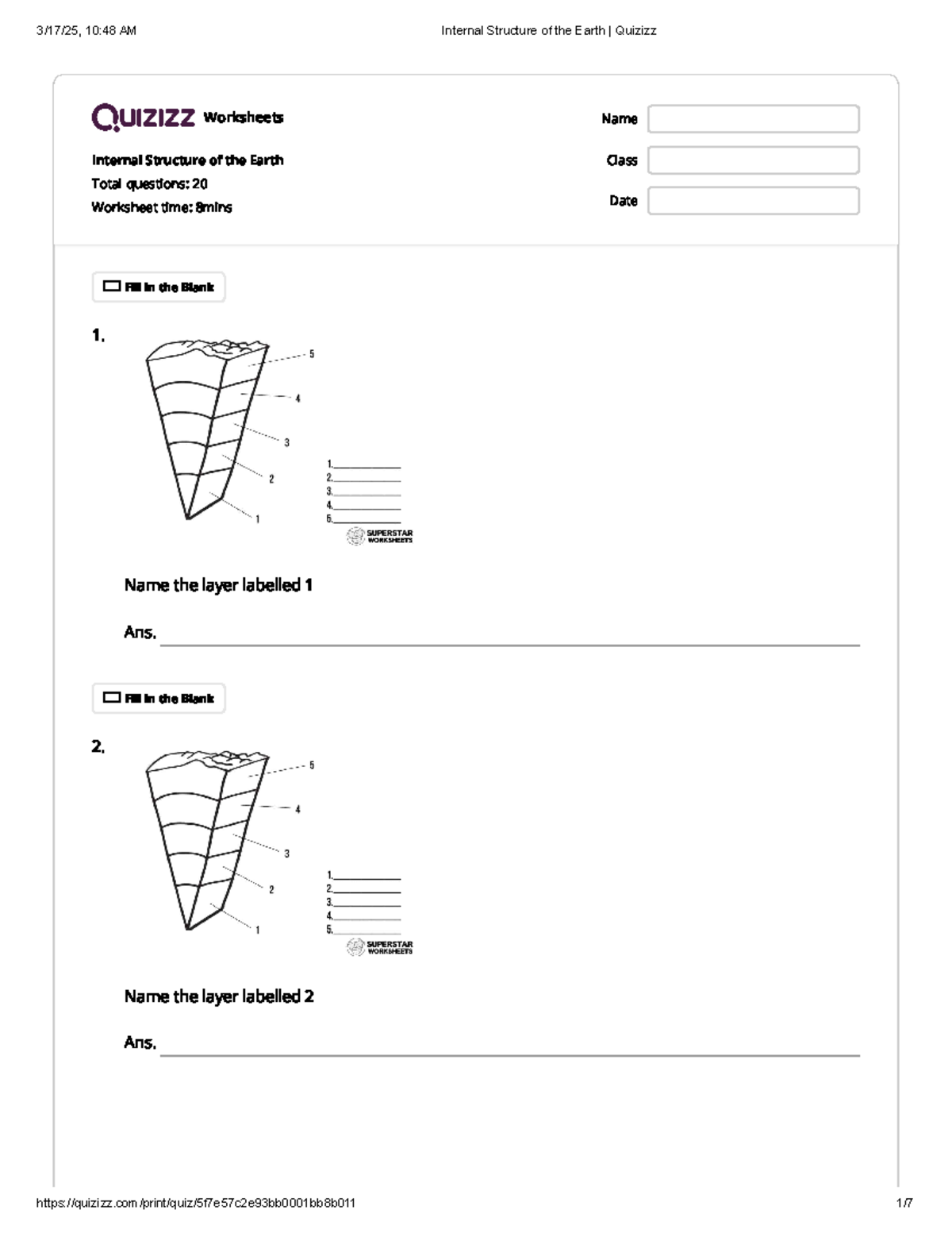 Internal Structure of the Earth Worksheet Review (20 Qs) - Studocu
