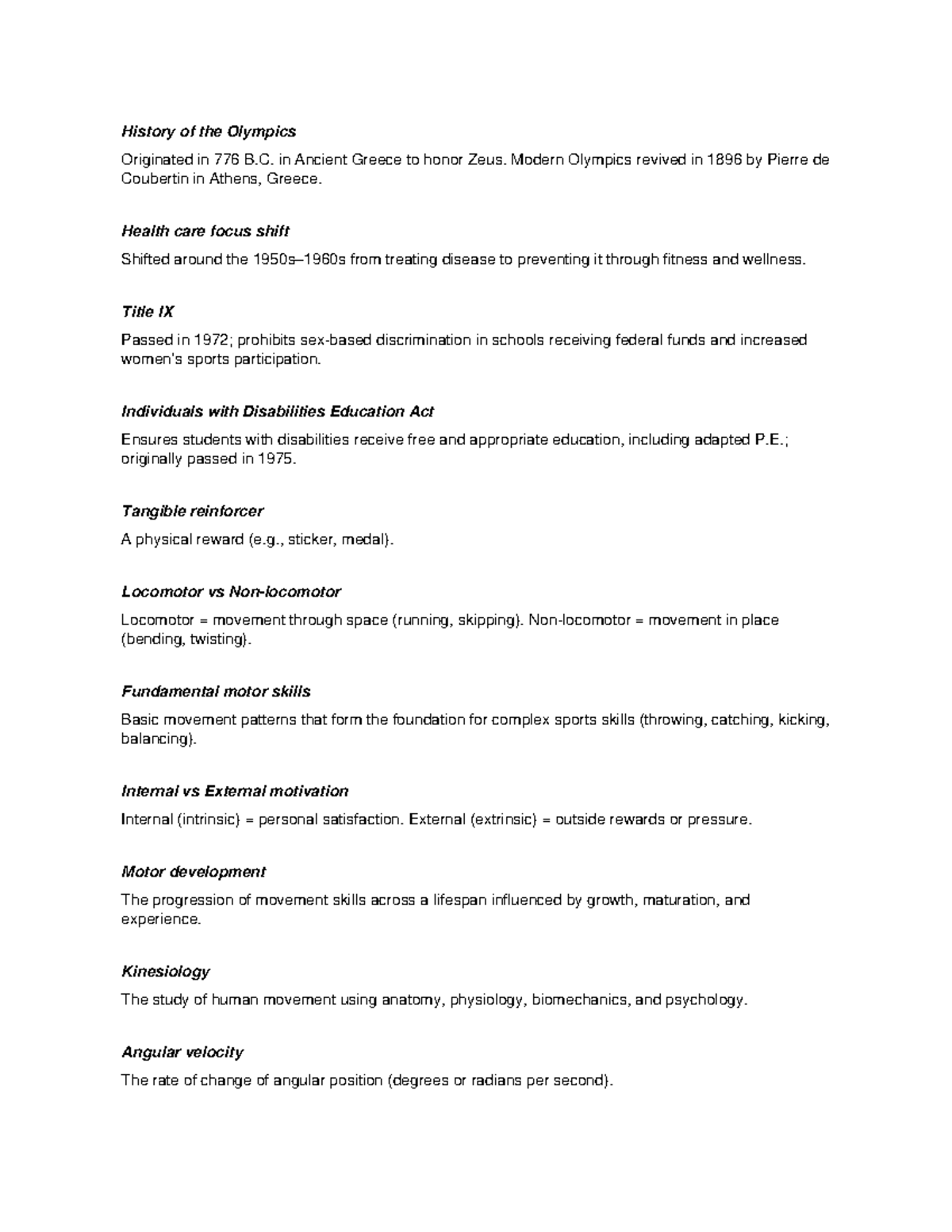 PE 101: Key Concepts and Theories in Physical Education Notes - Studocu