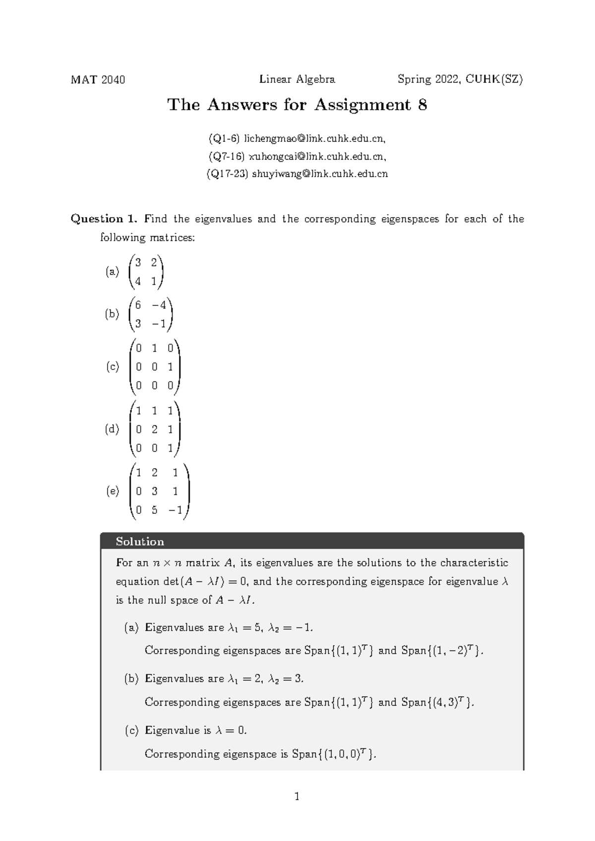 MAT2040 Assignment 8 solution - MAT 2040 Linear Algebra Spring 2022 ...