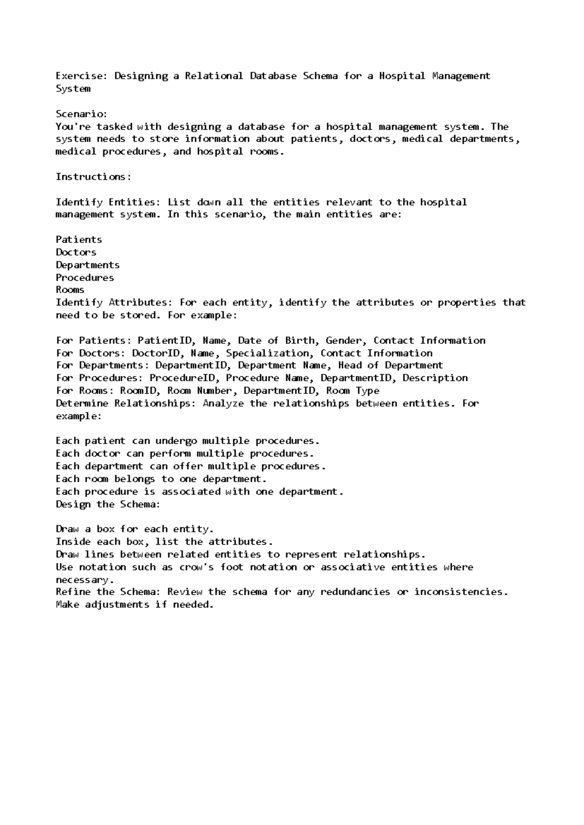 Exercise: Designing a Relational DB Schema for Hospital Management ...
