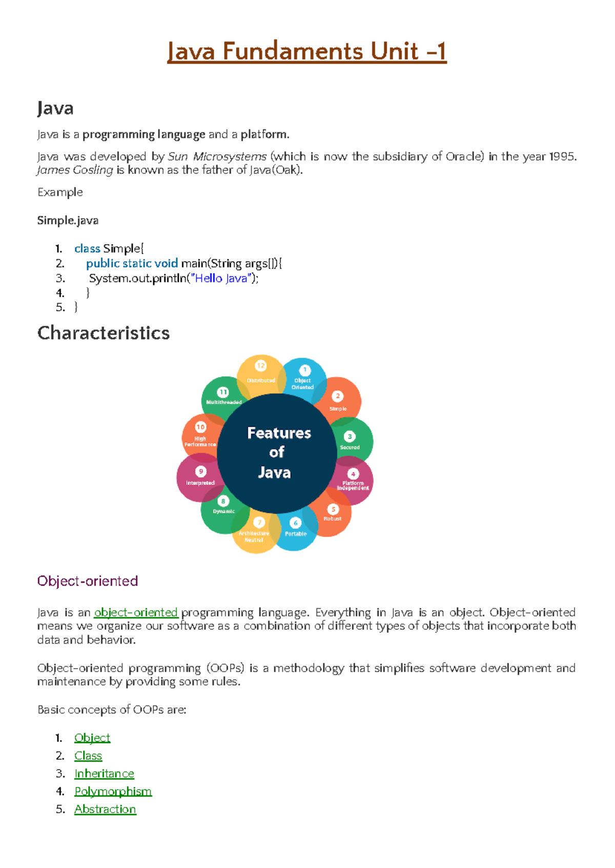 JAVA UNIT 1 - Java Fundaments Unit - Java Java is a programming ...