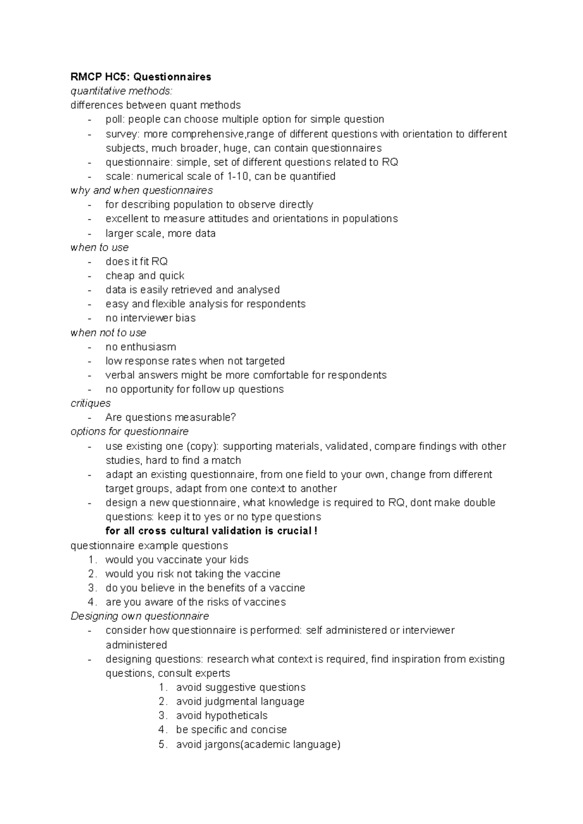 RMCP HC5: Quantitative Methods in Questionnaire Design and Analysis ...