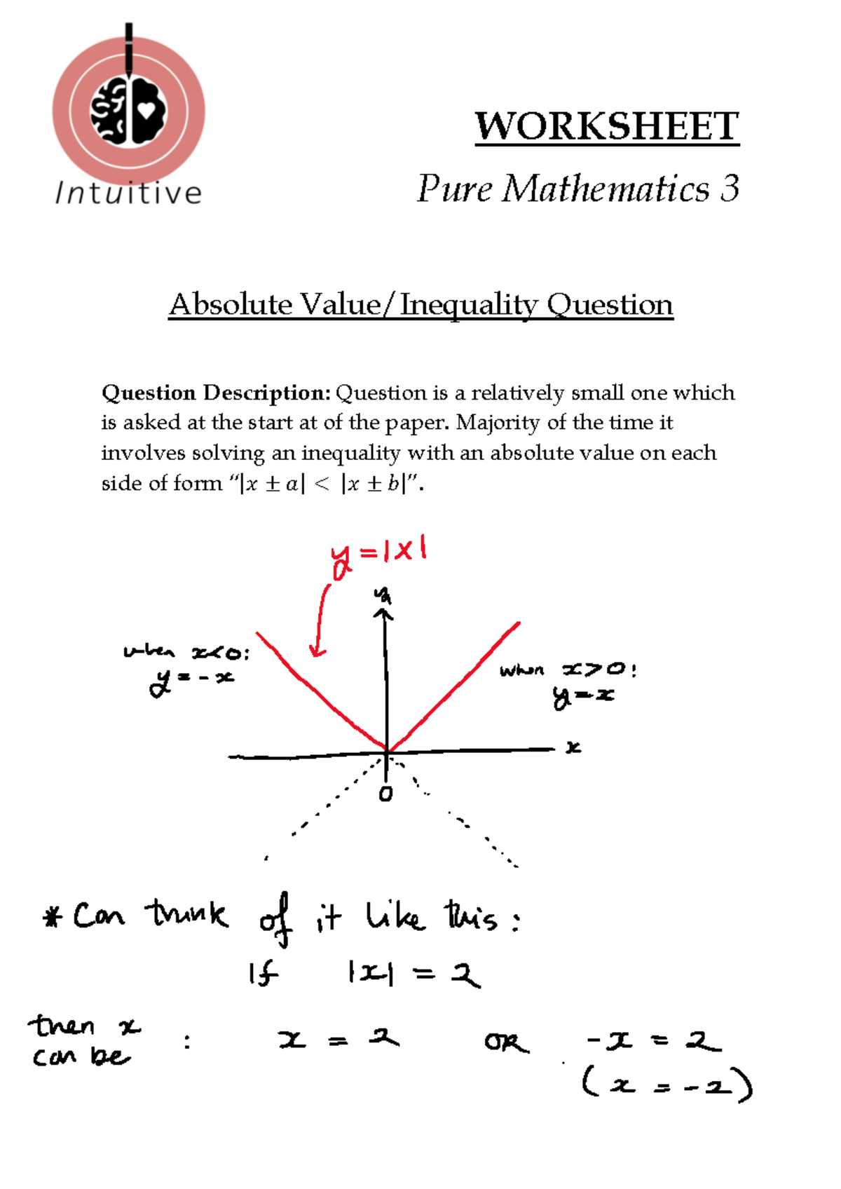 Worksheet - Absolute Value and Inequality Question - Maths - WORKSHEET ...