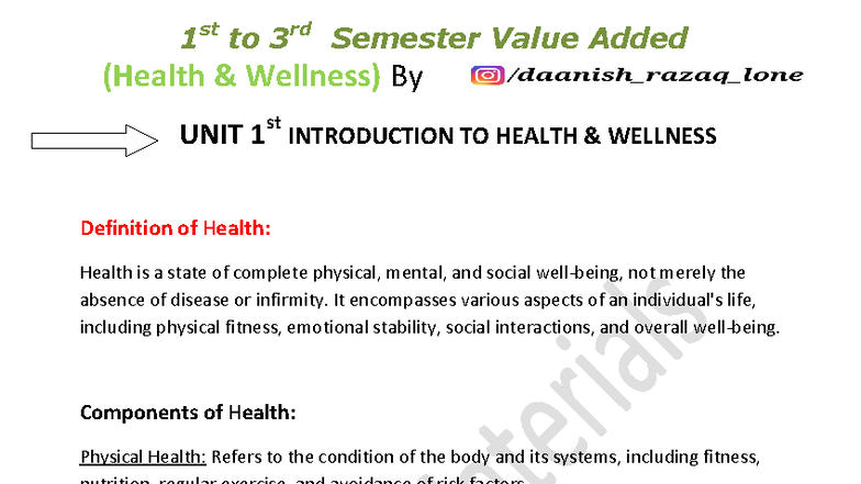 1st to 3rd Semester Value Added (Health Wellness) - Introduction & Key ...
