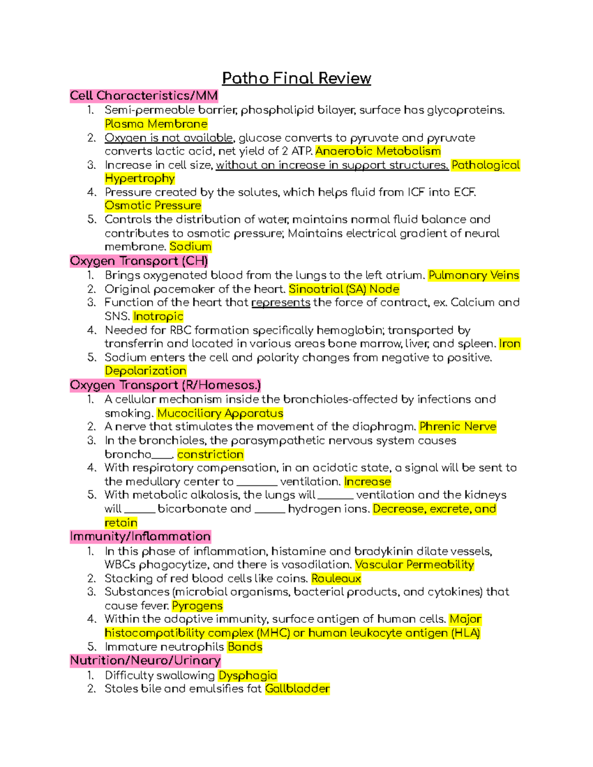 Patho 101 Final Exam Review: Cellular Mechanisms & Metabolism - Studocu