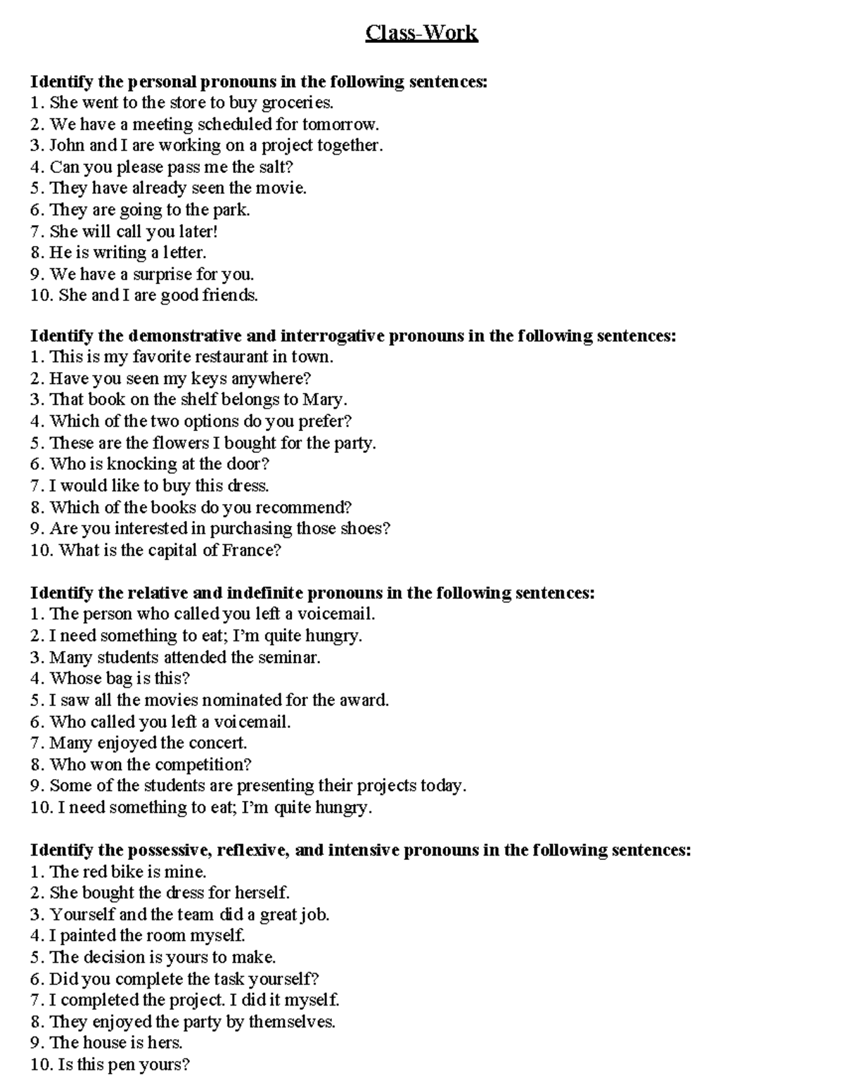 Class 6 Pronoun Exercise Notes for Physics - Studocu