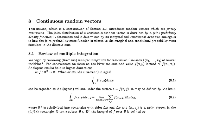 8 Continuous Random Vectors: Joint and Marginal Densities Analysis ...