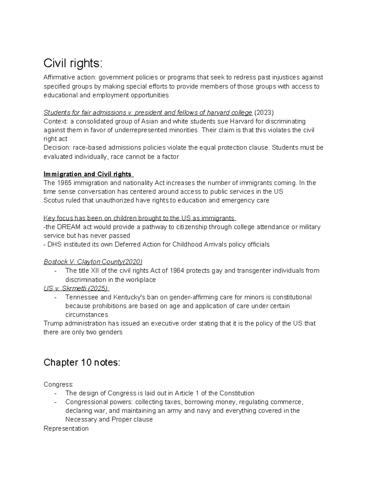 Civil Rights and Congressional Powers: Chapter 10 Overview Notes - Studocu