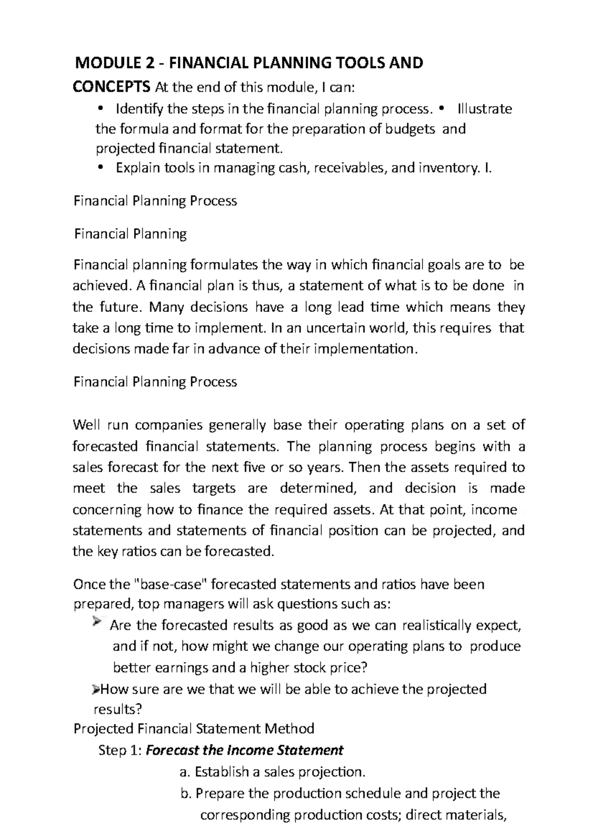 Module 2 - Financial Planning Tools & Concepts Overview and Analysis - Studocu