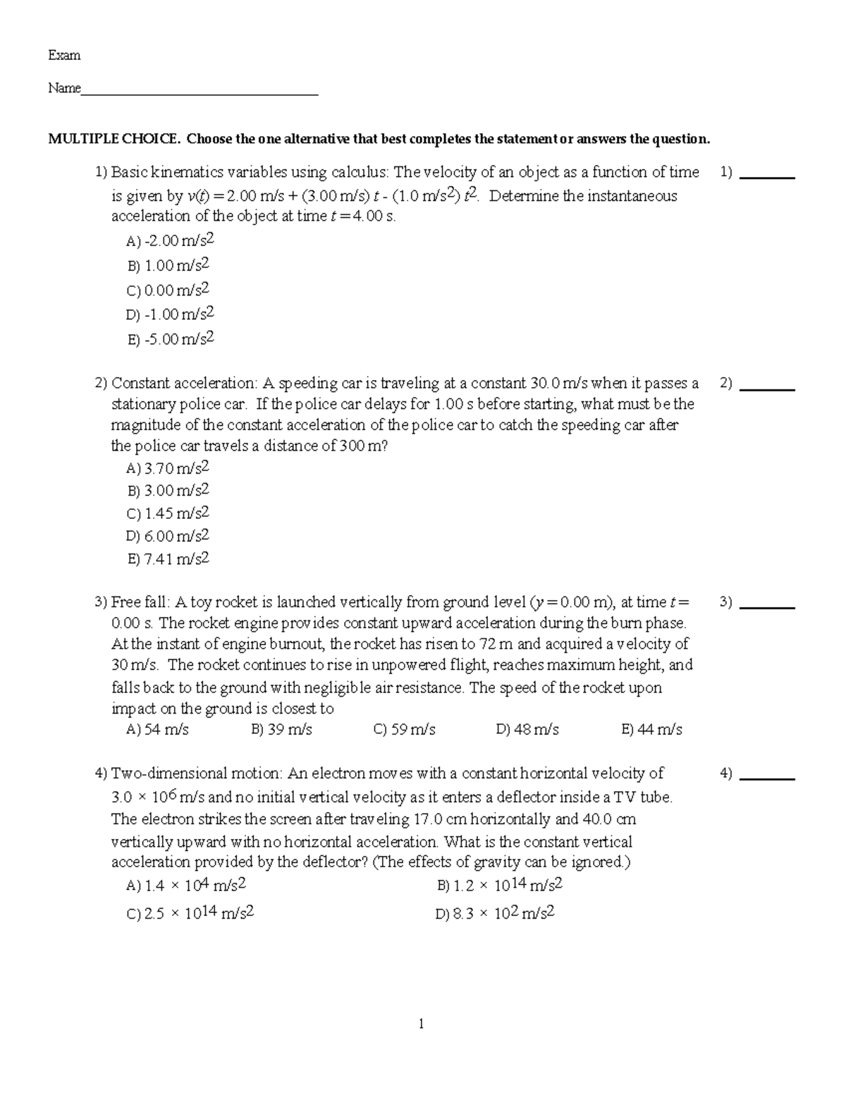 2400 Physics Exam: Multiple Choice Practice Test - Studocu