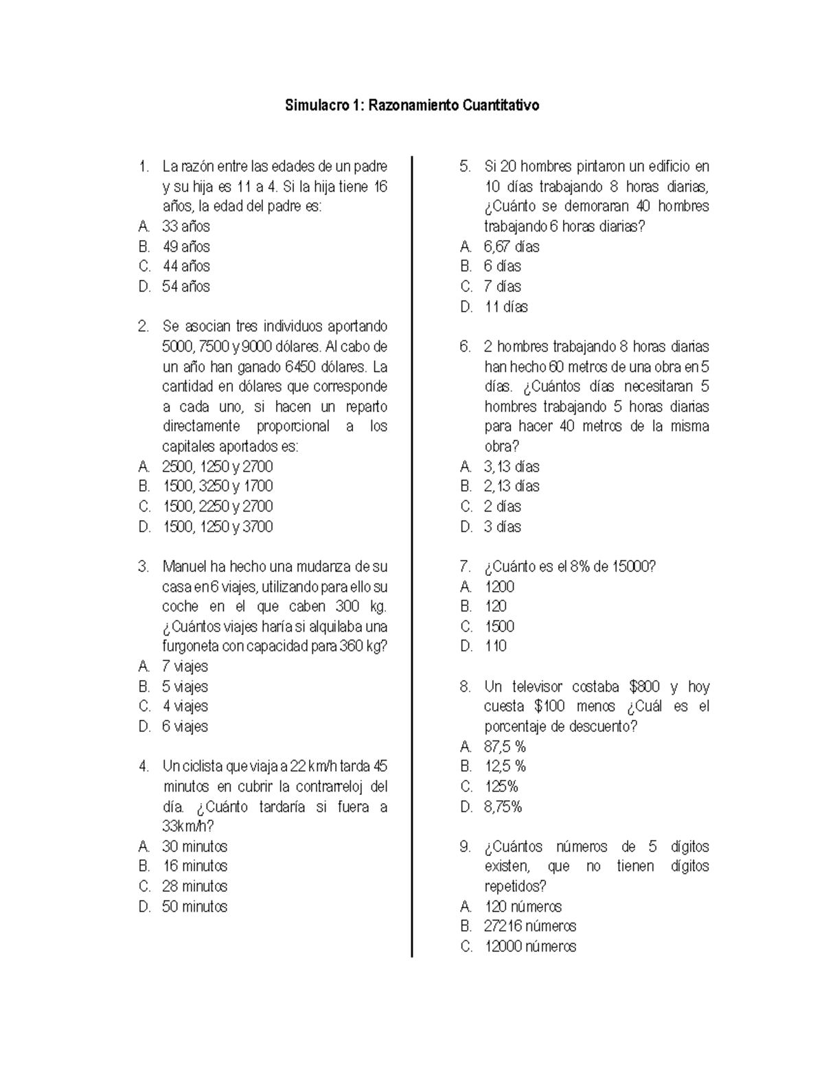 Simulacro 1 - Razonamiento Cuantitativo: Preguntas de Lógica Matemática ...