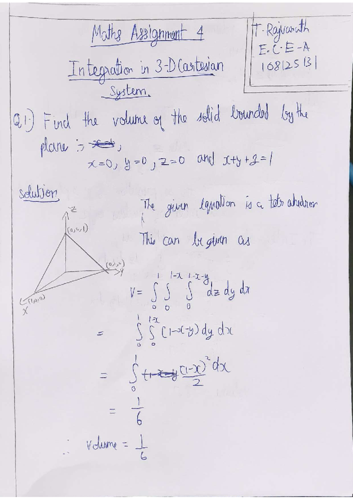 Maths Assignment 4: Integration in Cartesian Coordinates (108125131 ...