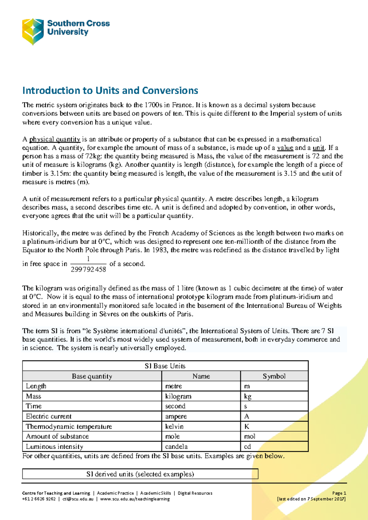 Units-and-Conversions Notes edited - Centre for Teaching and Learning ...
