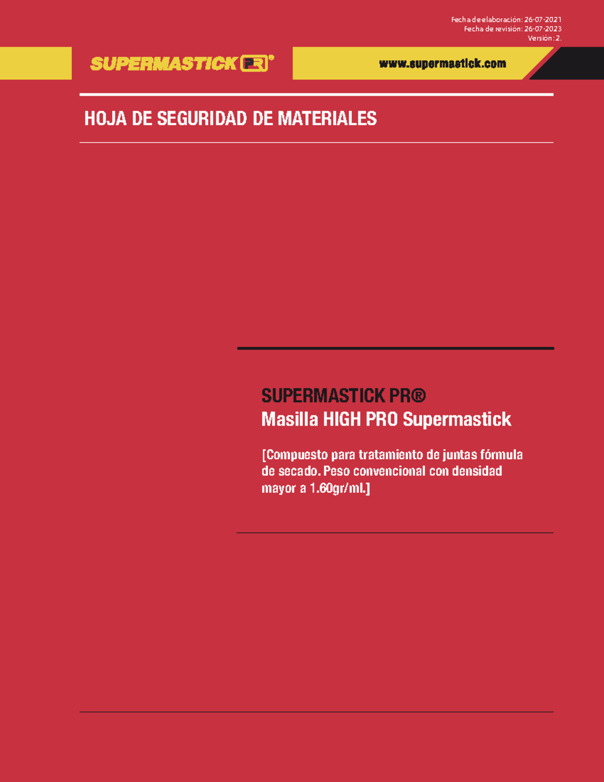 35. Masilla Supermastick HIGH PRO - HOJA DE SEGURIDAD DE MATERIALES ...