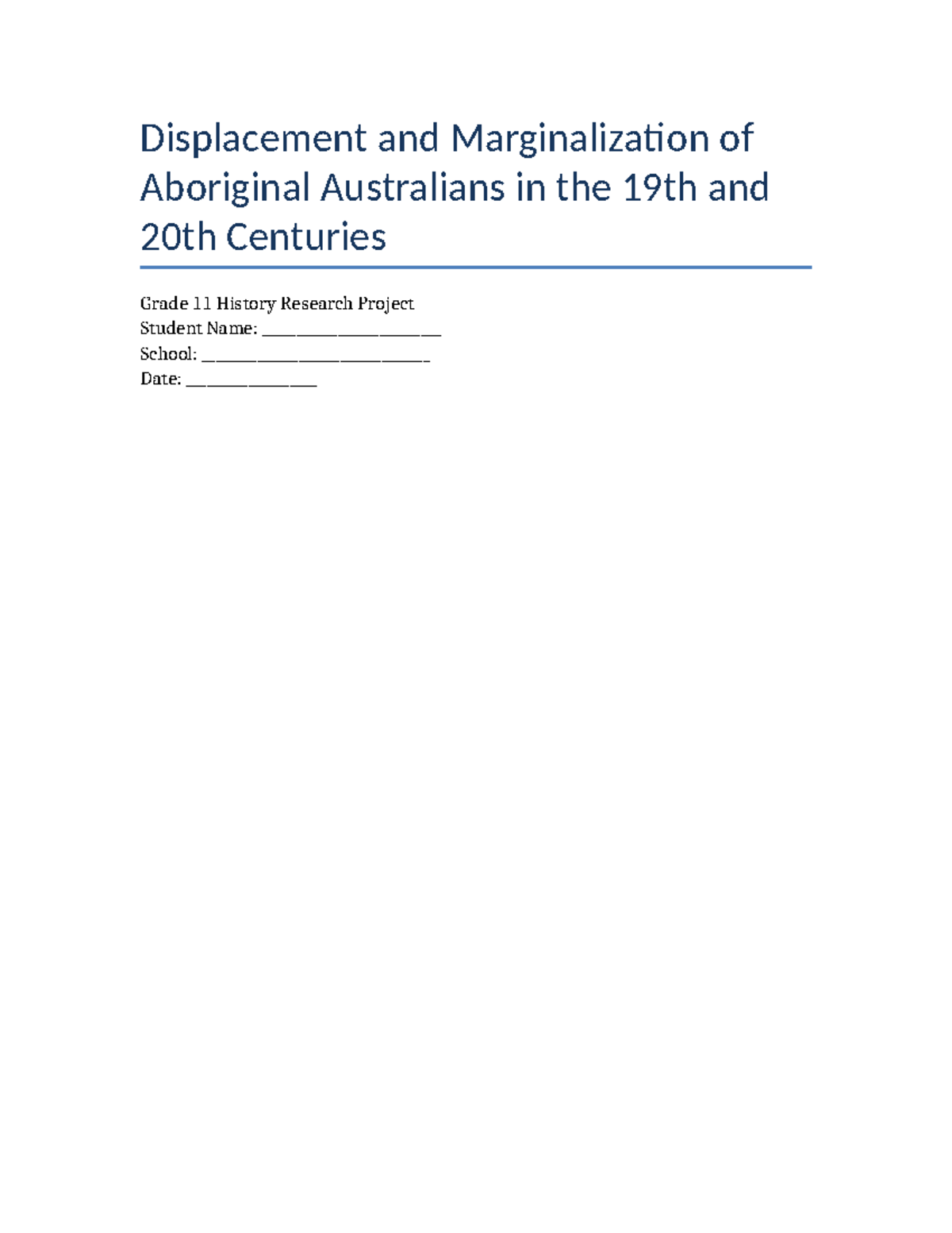 Aboriginal Australians: Displacement & Marginalization (Grade 11 ...