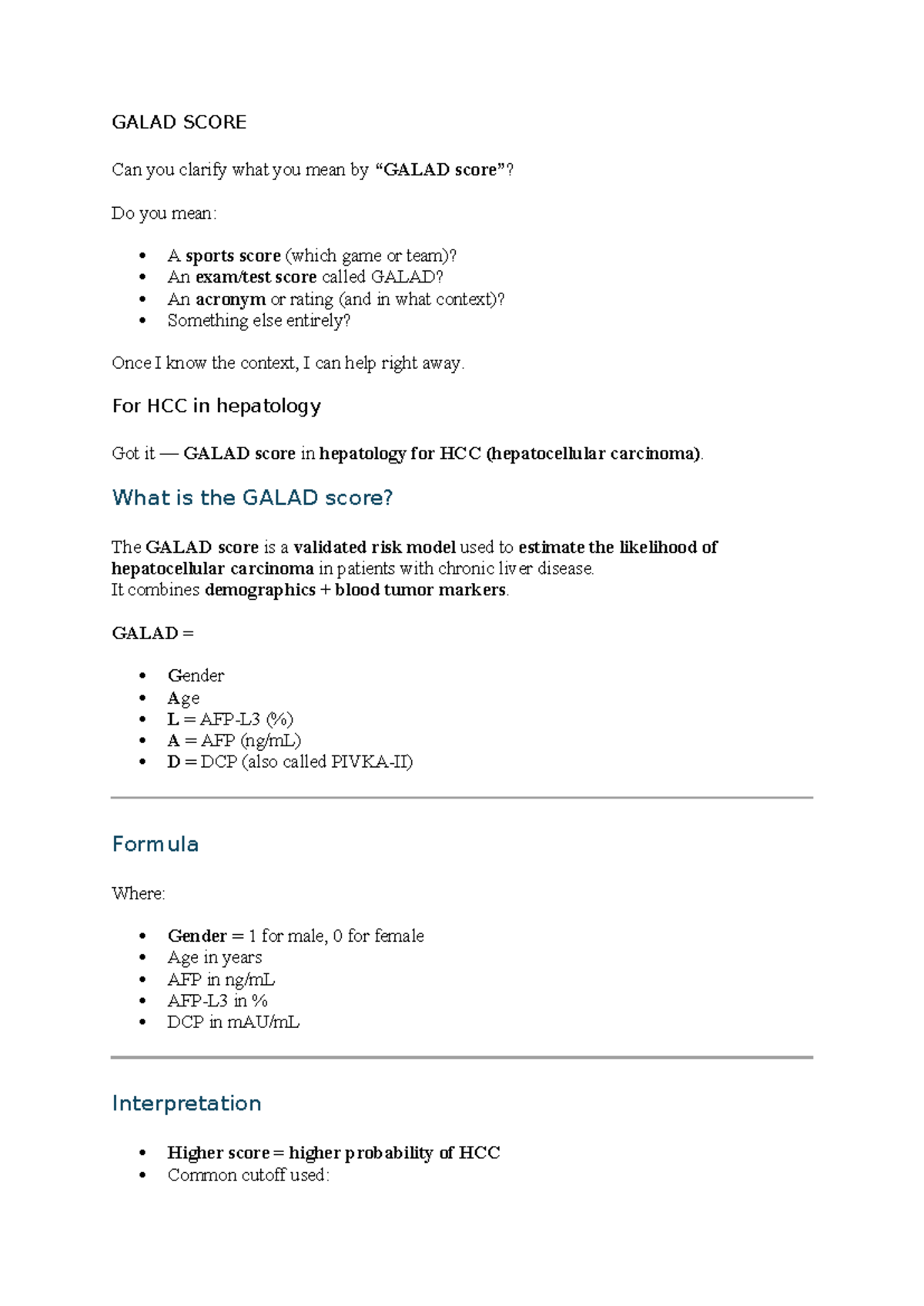 GALAD Score for HCC: A Comprehensive Self-Study Guide - Studocu