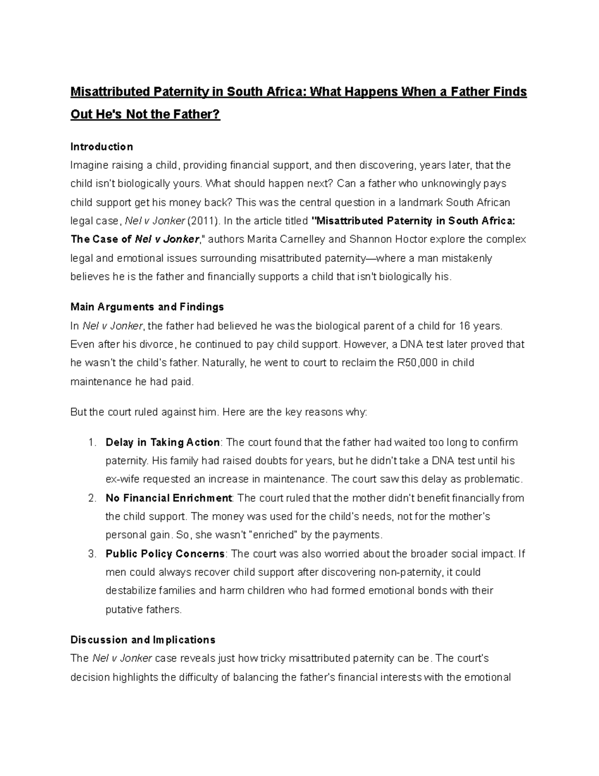 B1 - Summary of Misattributed Paternity: Legal Insights from Nel v ...