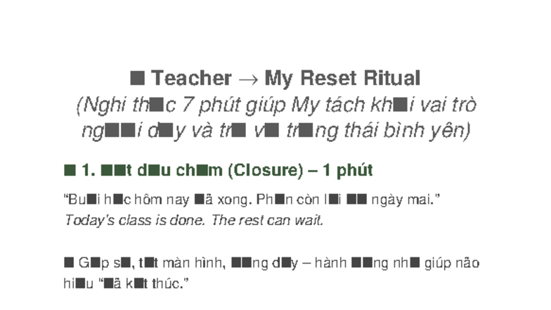 Teacher: My Reset Ritual for Peaceful Transition - Studocu