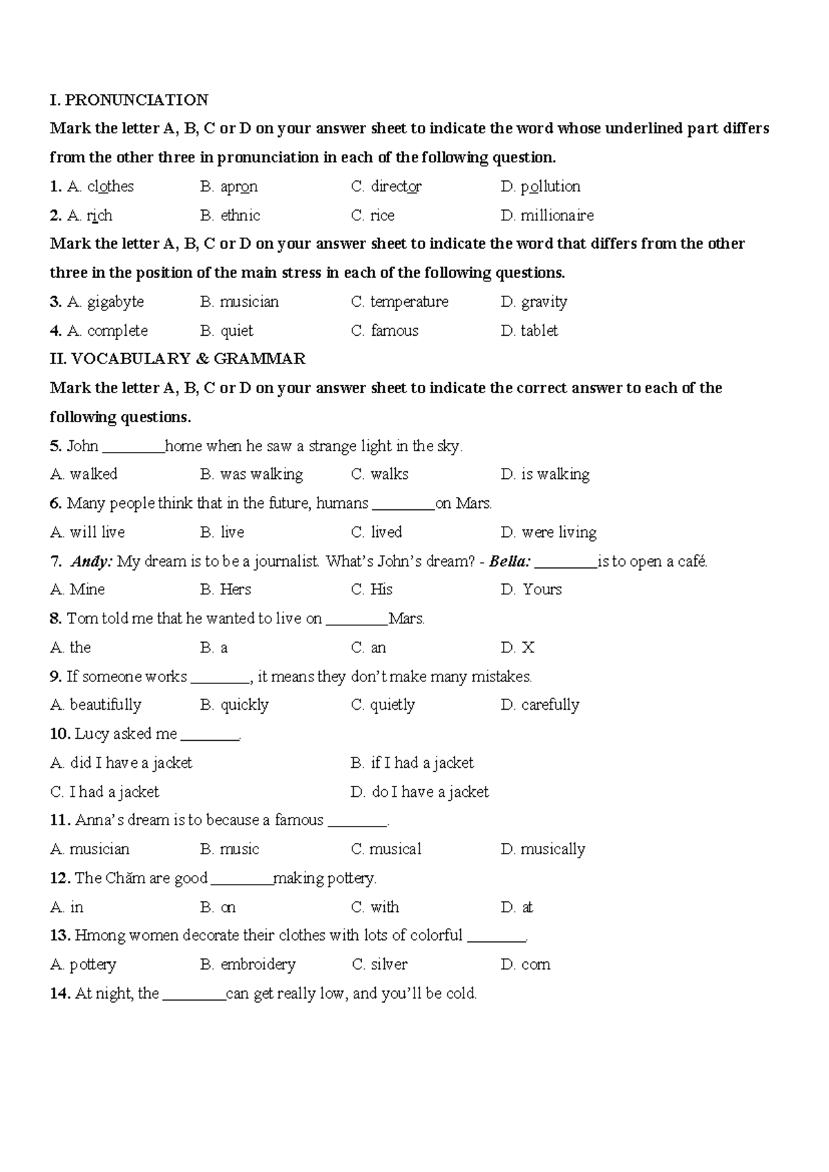 English Pronunciation & Vocabulary Practice - Exam Questions - Studocu