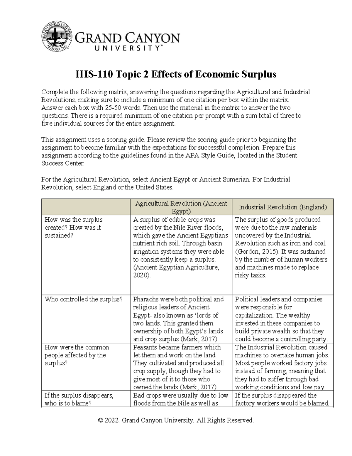 HIS-110 Economic Surplus: Agricultural & Industrial Revolutions ...