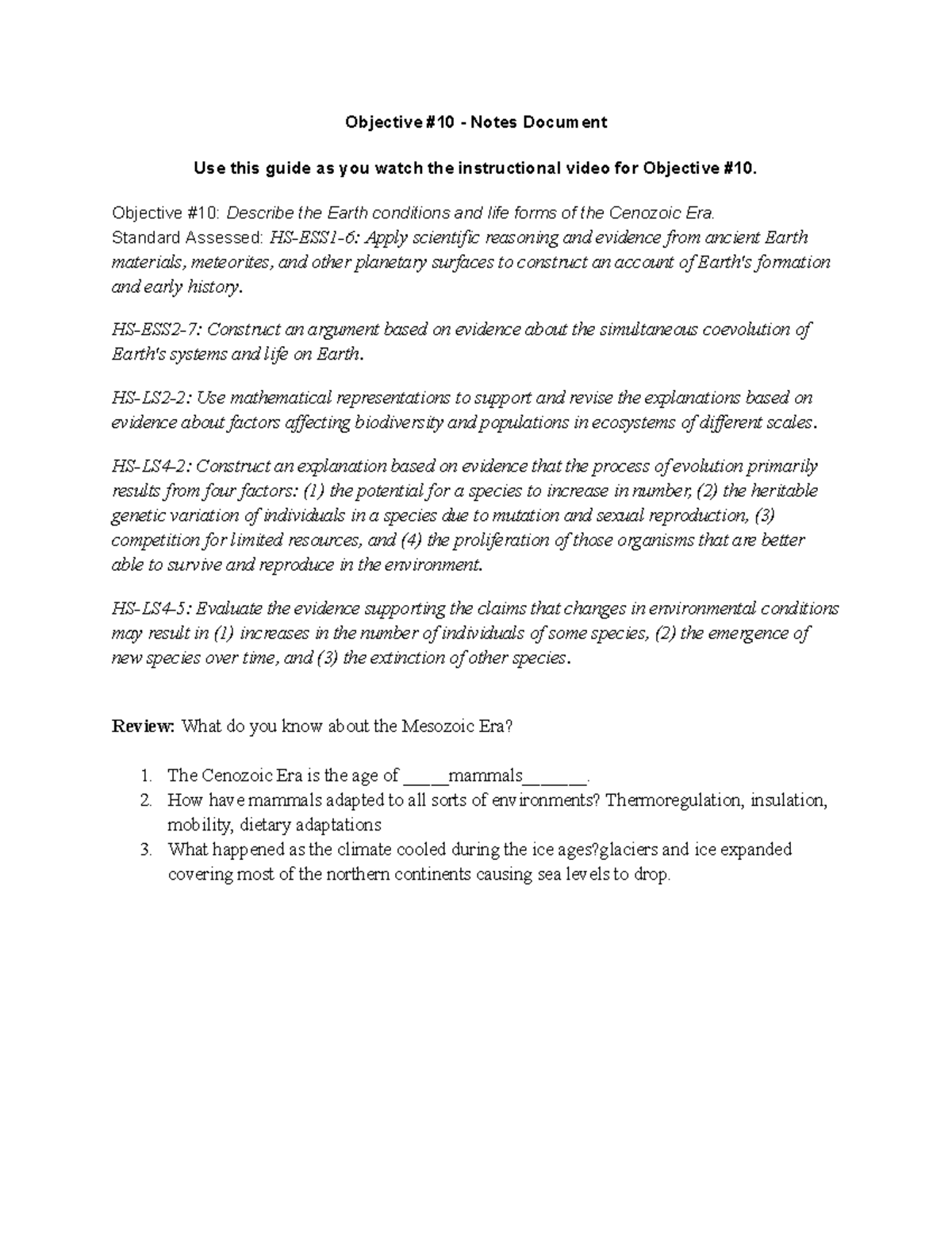 CEN 101: Lesson 10 - Cenozoic Era Overview and Key Concepts - Studocu