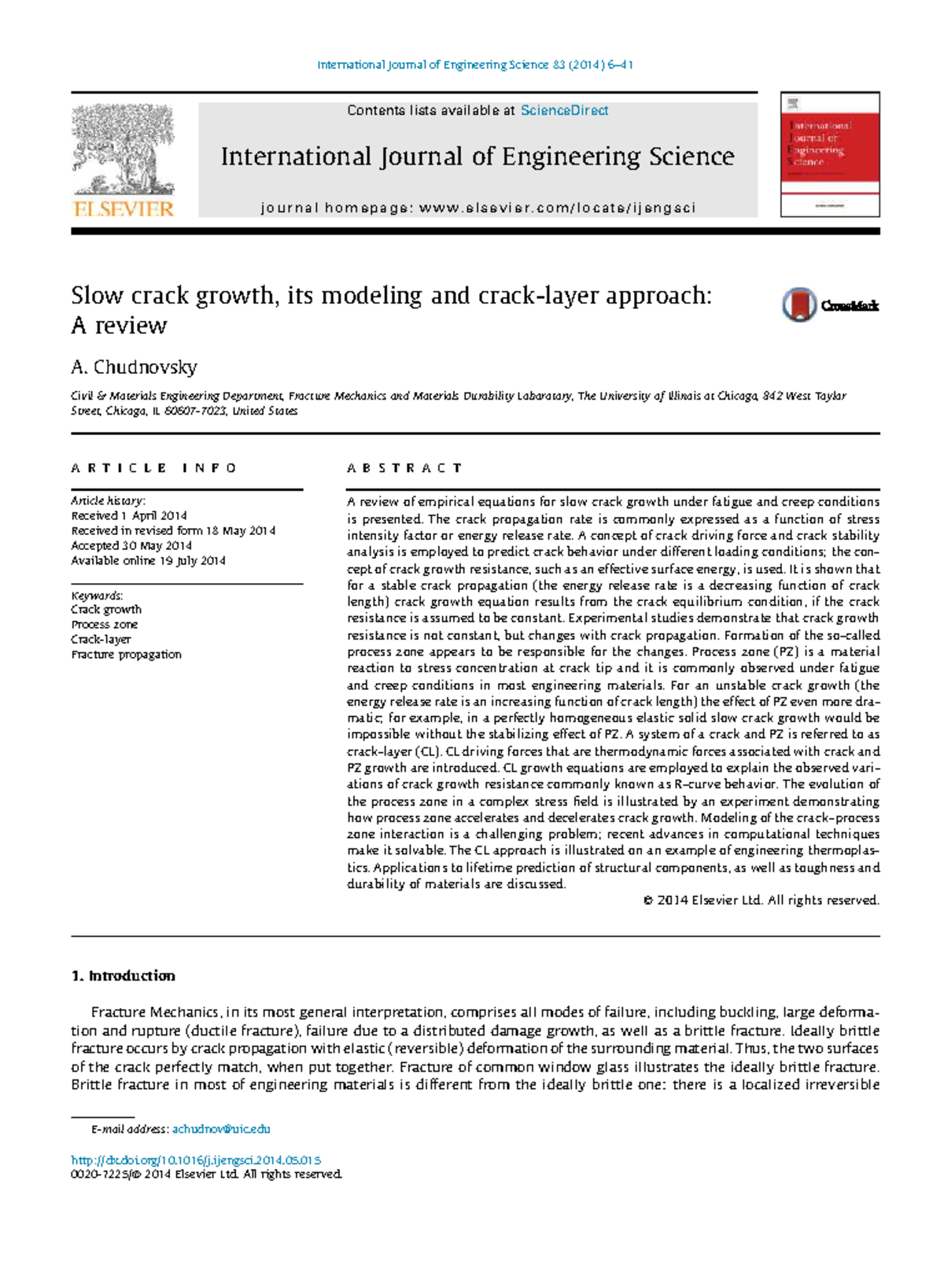"ENG 2014: Review of Slow Crack Growth Modeling and CL Approach" - Studocu