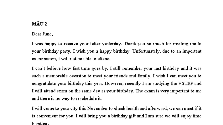 VSTEP Writing: Birthday Letter Examples and Tips - Studocu