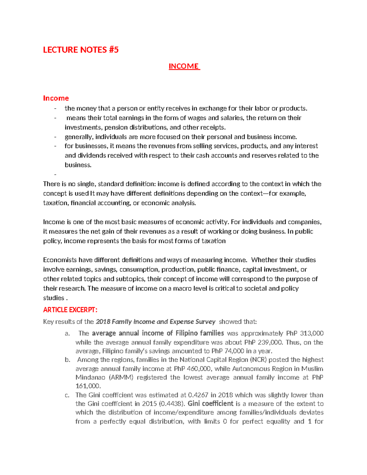 LECTURE NOTES: Understanding Income Types and Disparities - Studocu