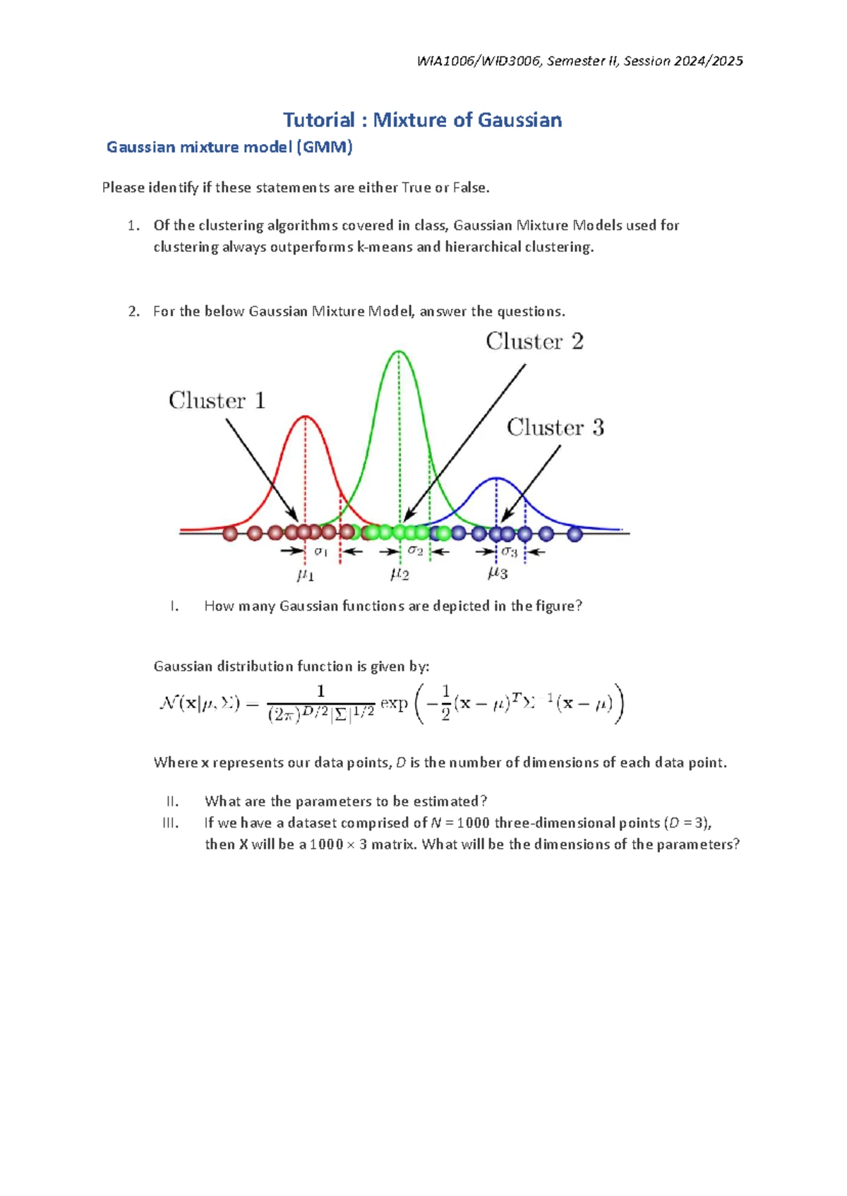 Gaussian Mixture Model (GMM) Estimation Lab - MLL Tutorial - Studocu