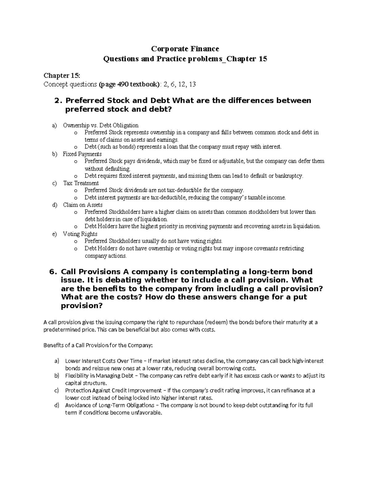 CF Practice Problems and Concepts - Corporate Finance Chapter 15 - Studocu