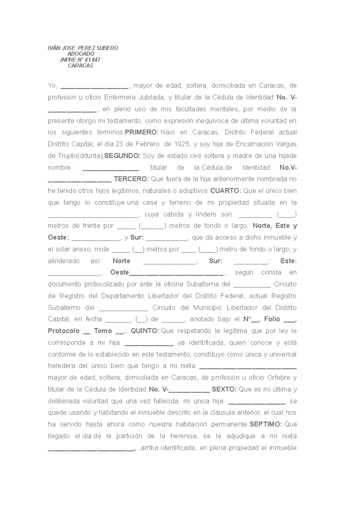 Modelo de Testamento - Aspectos Legales y Estructura Jurídica - Studocu