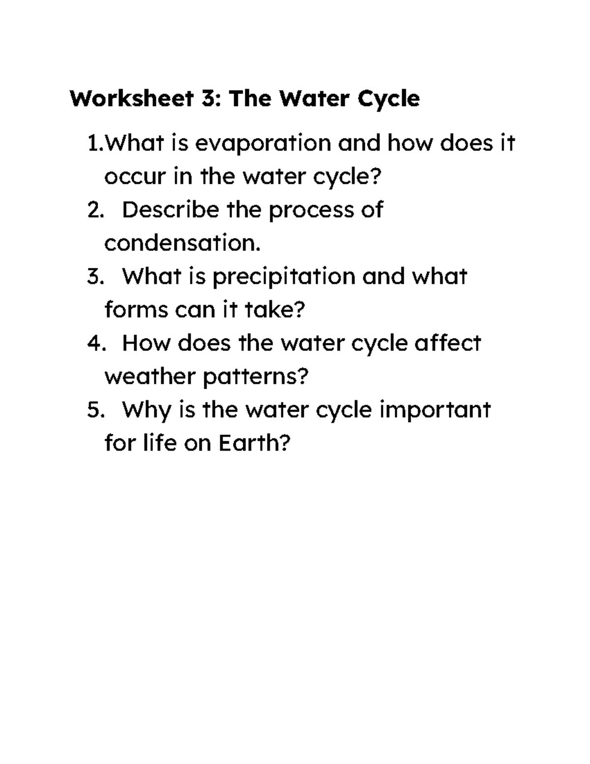Worksheet 3 The Water Cycle - SCI 1000C - Worksheet 3: The Water Cycle ...