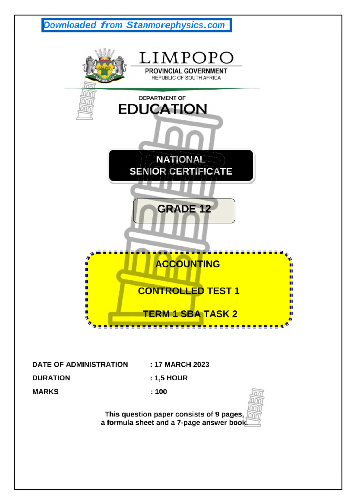 Limpopo Accounting Grade 12 March 2023 QP and Memo - Acc11M0 - Studocu Limpopo Accounting Grade 12 March 2023 QP and Memo - Acc11M0 - Studocu