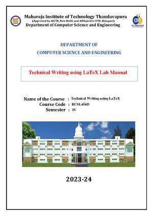 LaTeX Lab Manual - Department of Computer Science and Engineering IV SEMESTER Technical Writing ...