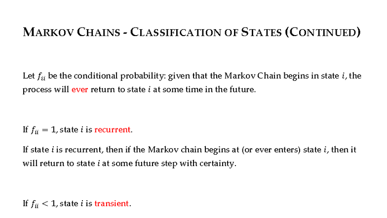 Lecture 12 - Markov Chains: Recurrence & Transience Analysis - Studocu