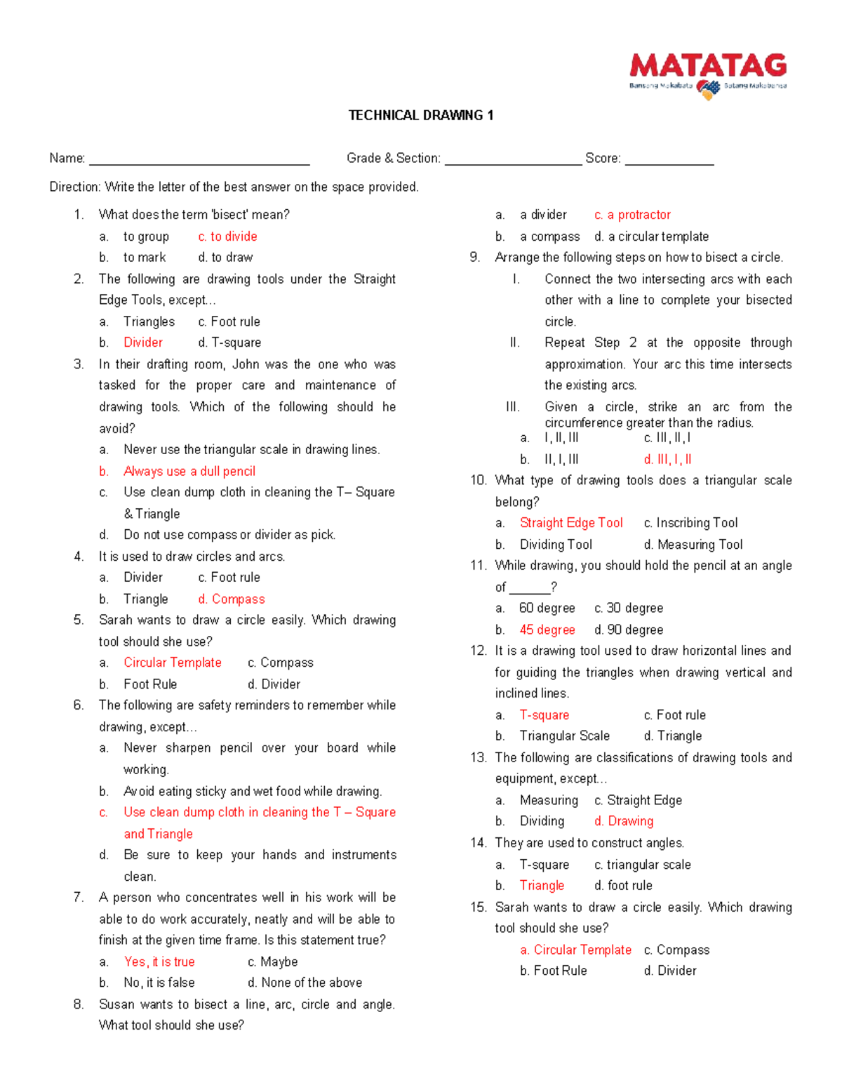 TECH 1 Sample Exam: Technical Drawing Prep and Questions - Studocu