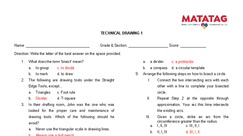 TECH 1 Sample Exam: Technical Drawing Prep and Questions - Studocu