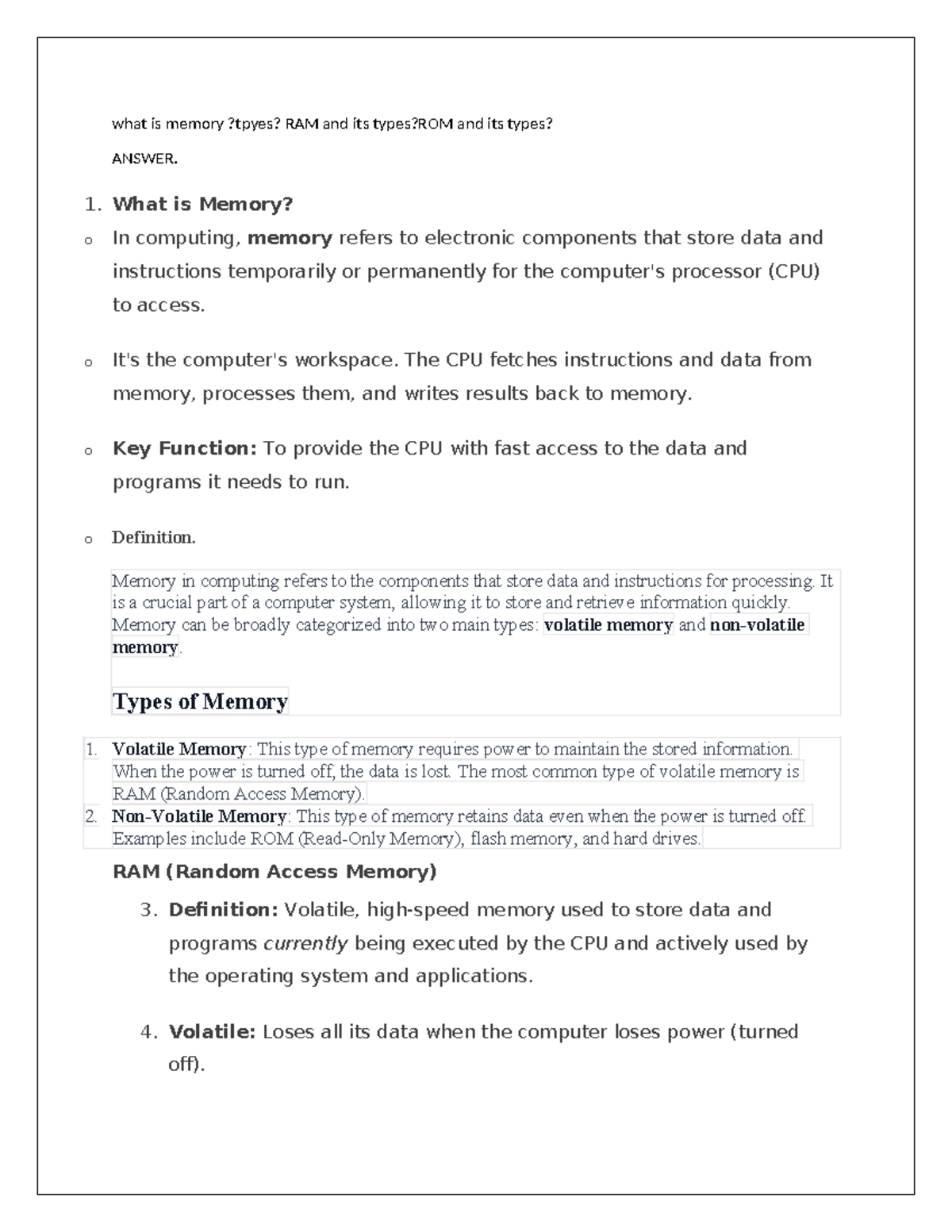 Types of Memory: Understanding RAM, ROM, and Their Functions (CS101 ...