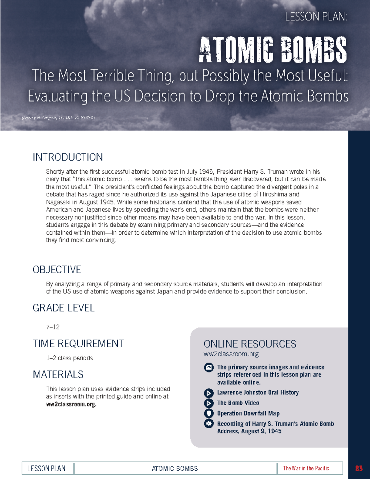 LESSON PLAN: Evaluating the US Decision to Drop Atomic Bombs (WIP034 ...