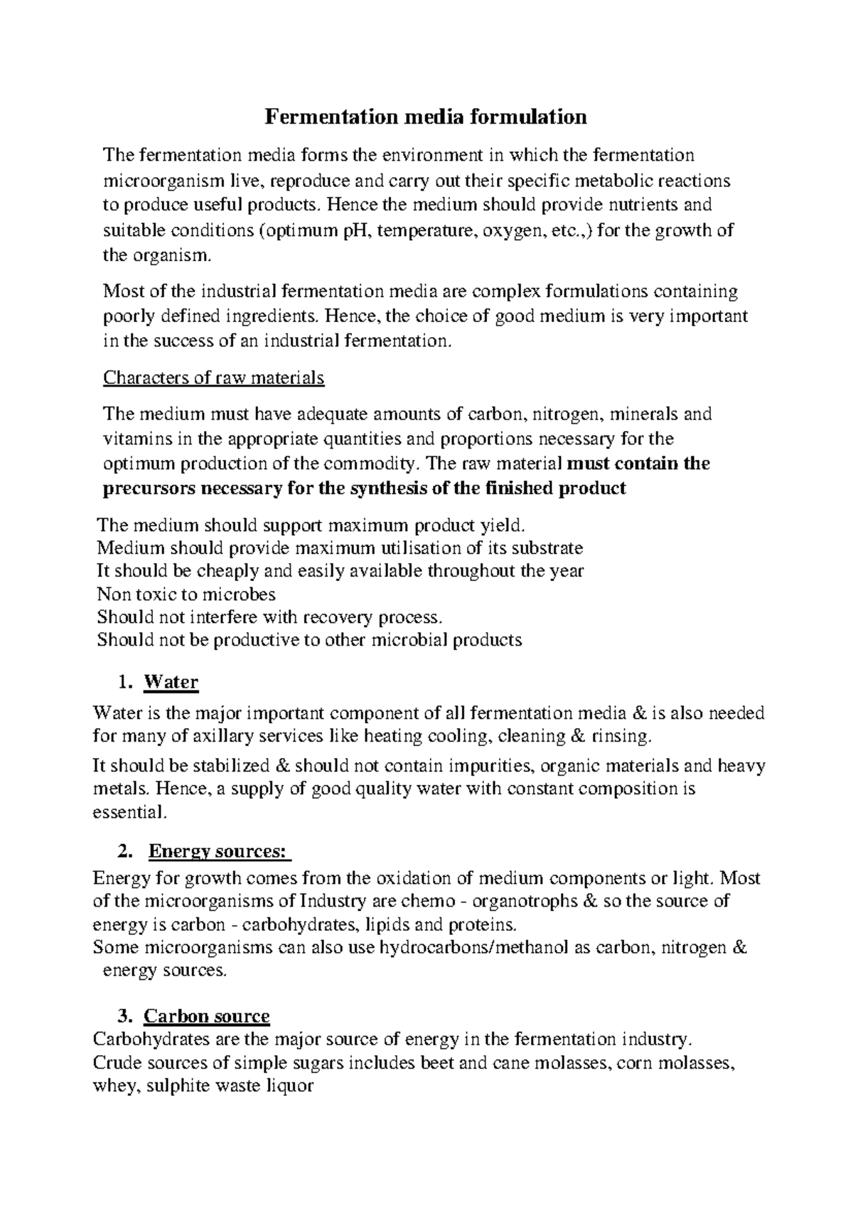 Fermentation Media Formulation for Industrial Microbiology (IMB101 ...