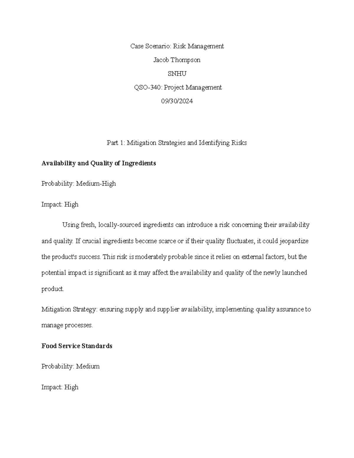 QSO-340 Module 5 Case Scenario: Risk Management Strategies - Studocu