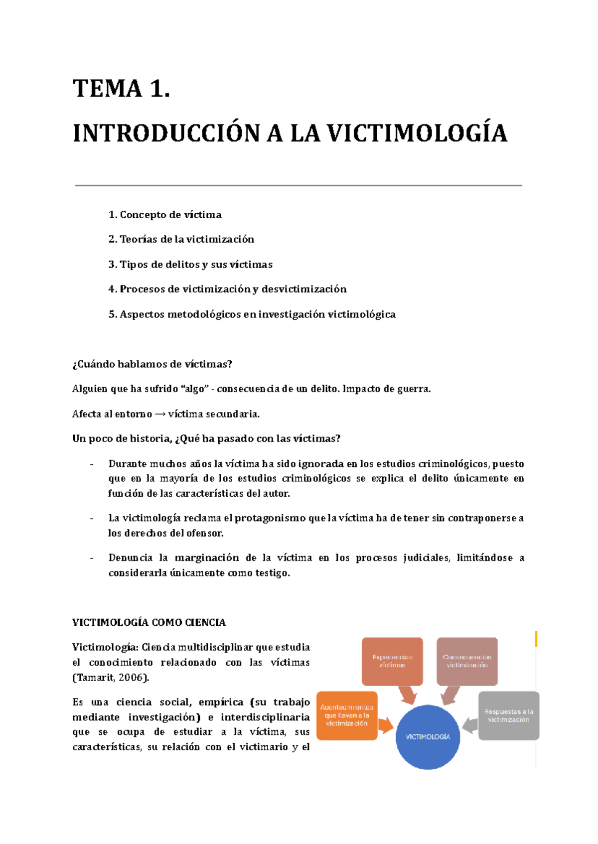 TEMA 1: INTRODUCCIÓN A LA VICTIMOLOGÍA - Apuntes Completos - Studocu