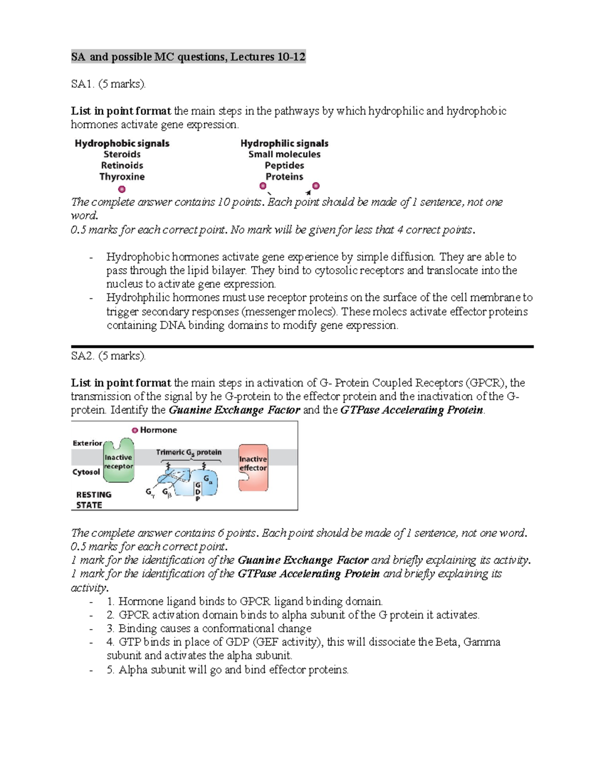 SA Questions on Lectures 10-12 MCB2050: Hormone Signaling Pathways ...