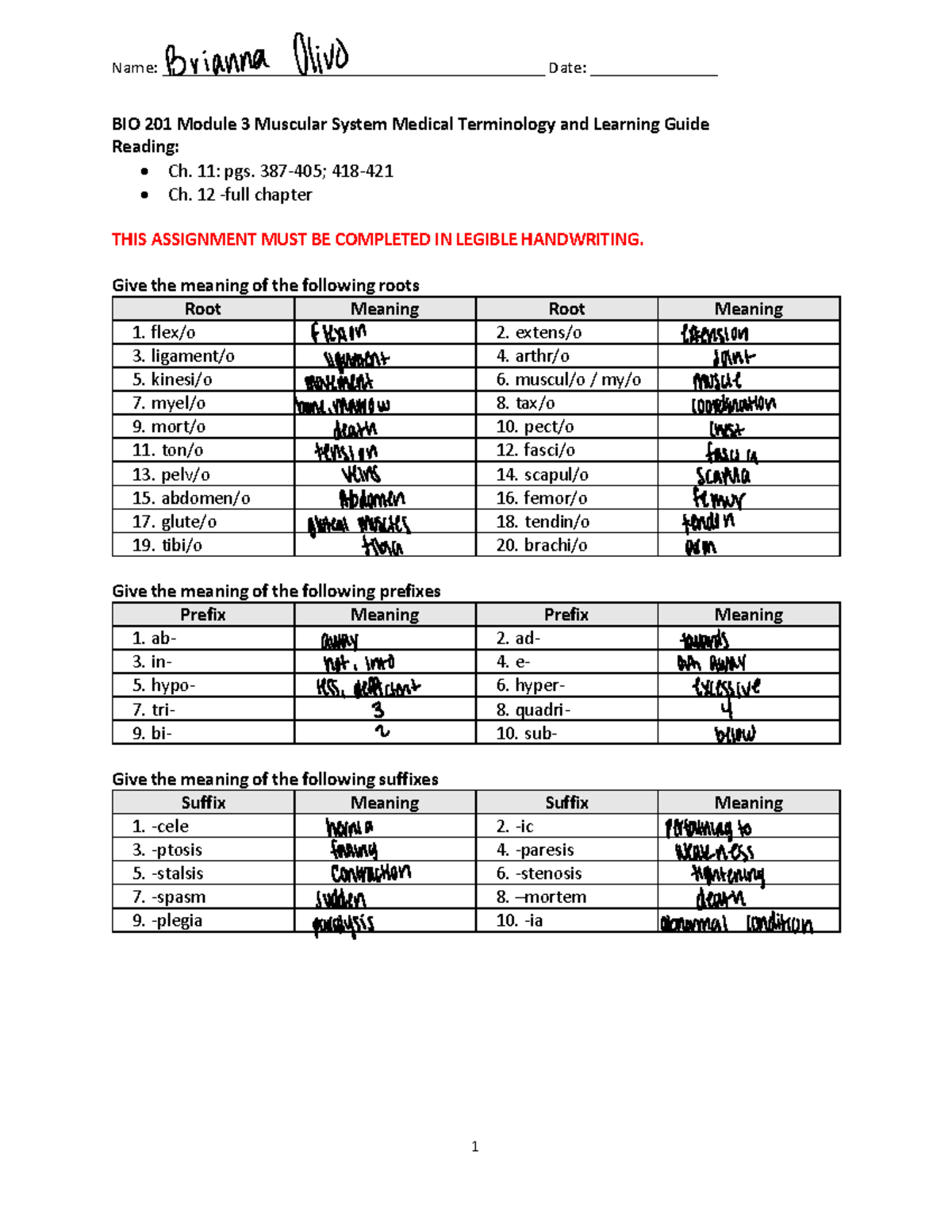 BIO 201 Module 3 Learning Guide: Muscular System Terminology - Studocu