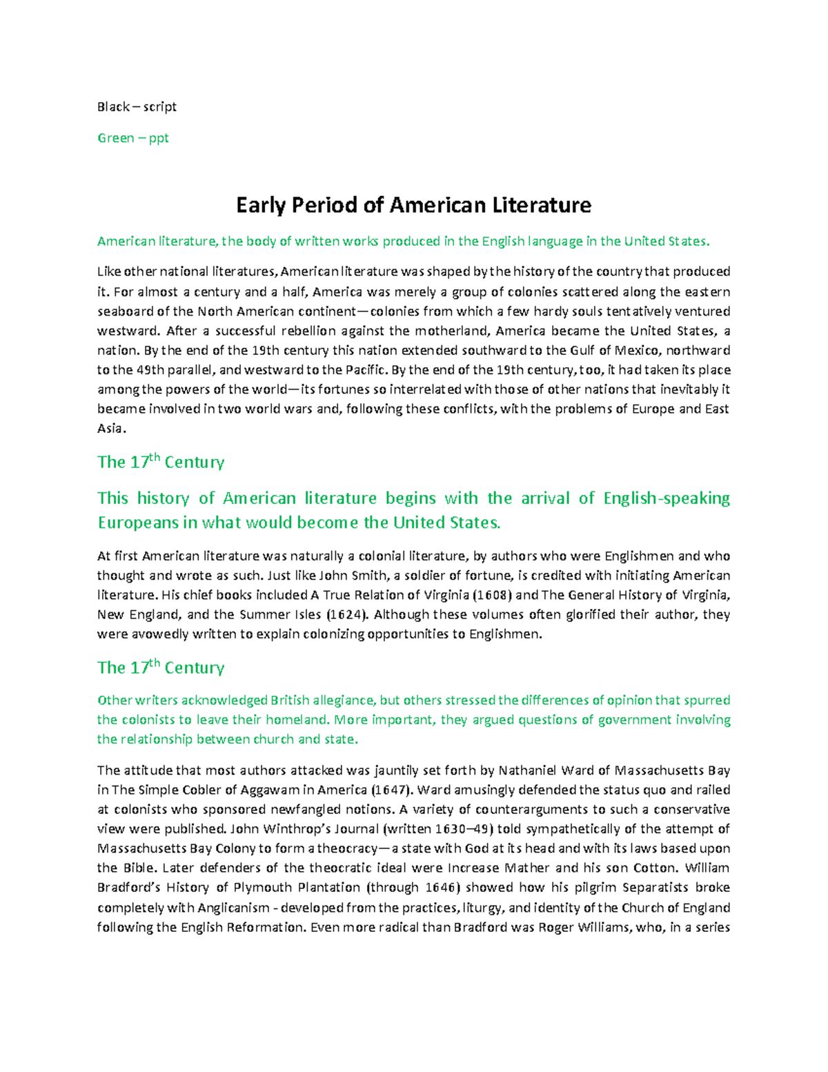 ENG 101: Introduction to Early American Literature (17th Century) - Studocu