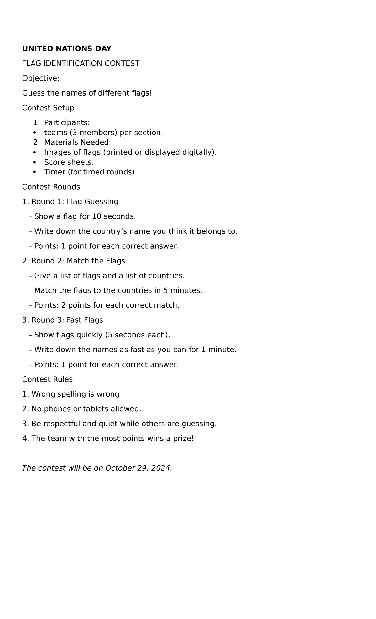 UNITED NATIONS DAY FLAG IDENTIFICATION CONTEST Guide - Studocu