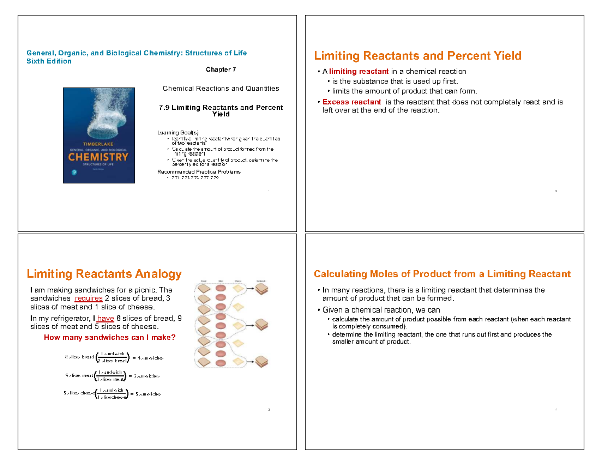 Limiting Reactants & Percent Yield in CHEM 101 - Chapter 7 Notes - Studocu