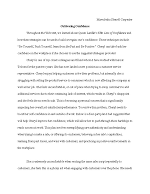 [Solved] Write an introductory paragraph describing Cheryl and her - The Confidence Advantage ...