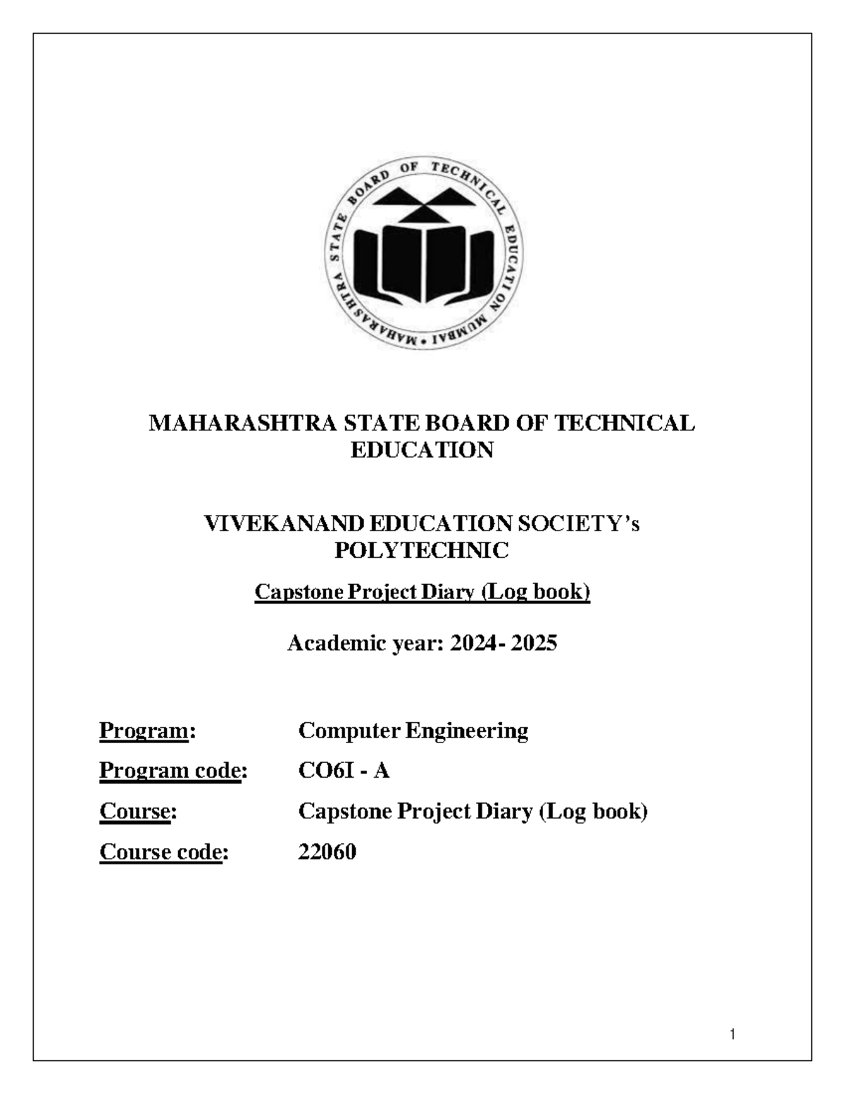 Capstone Project Diary (Log Book) for CO6I A - 22060 (2025) - Studocu
